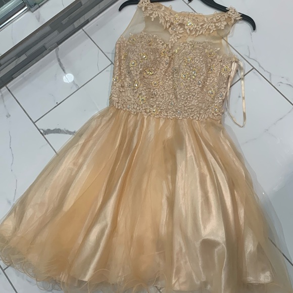 Dresses | Custom Made Champagne Colored Mini Dress | Poshmark